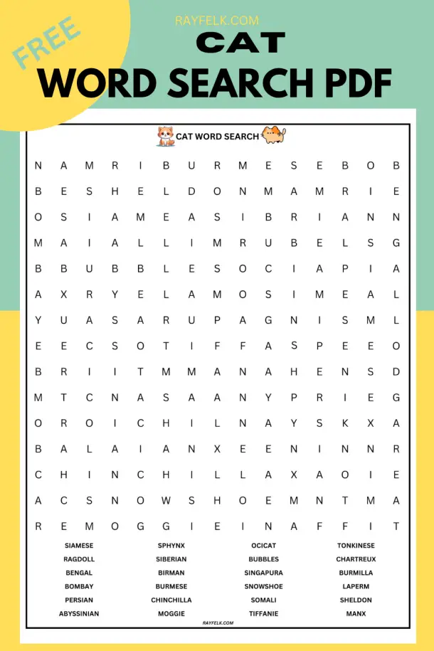 Cat Word Search: Free PDF Printable with Answer Key