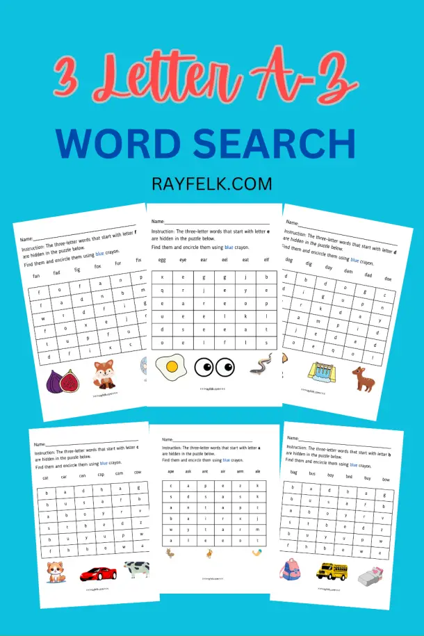 3 Letter Word Search Printable Puzzles